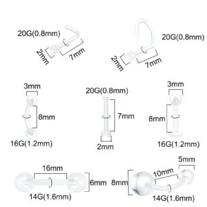 Oveta 55pcs Clear Piercing Retainers Flexible Bioflex 14G 16G 20G Navel Belly Button Ring Lip Labret Eyebrow Tongue Barbells Cartilage Tragus Earrings Retainer