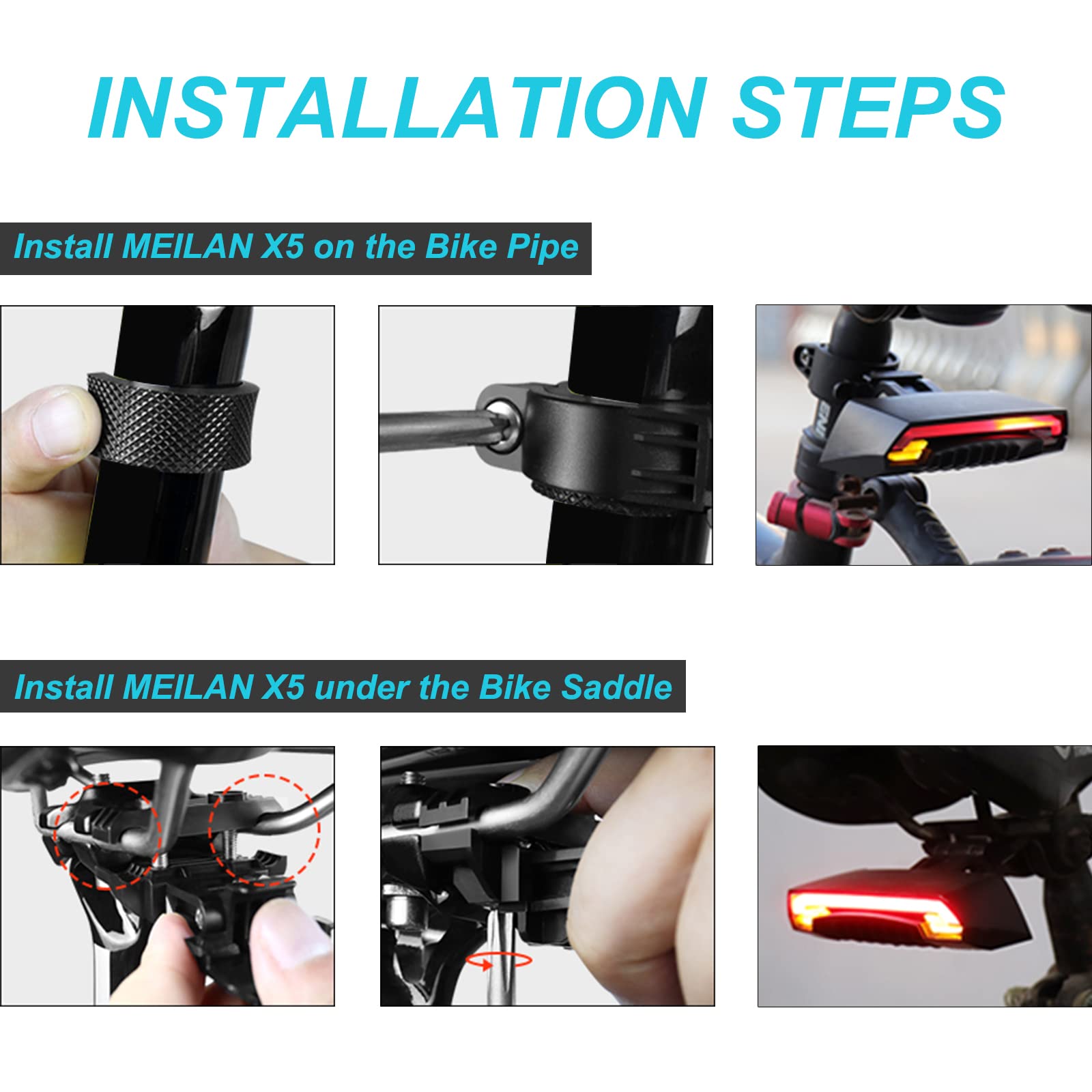 MEILAN X5 Bike Tail Light Holder Saddle Bag Fixed Plastic Sheet & Connect Plastic use for X5 Bike Light Taillight Accessories, Easy to Install