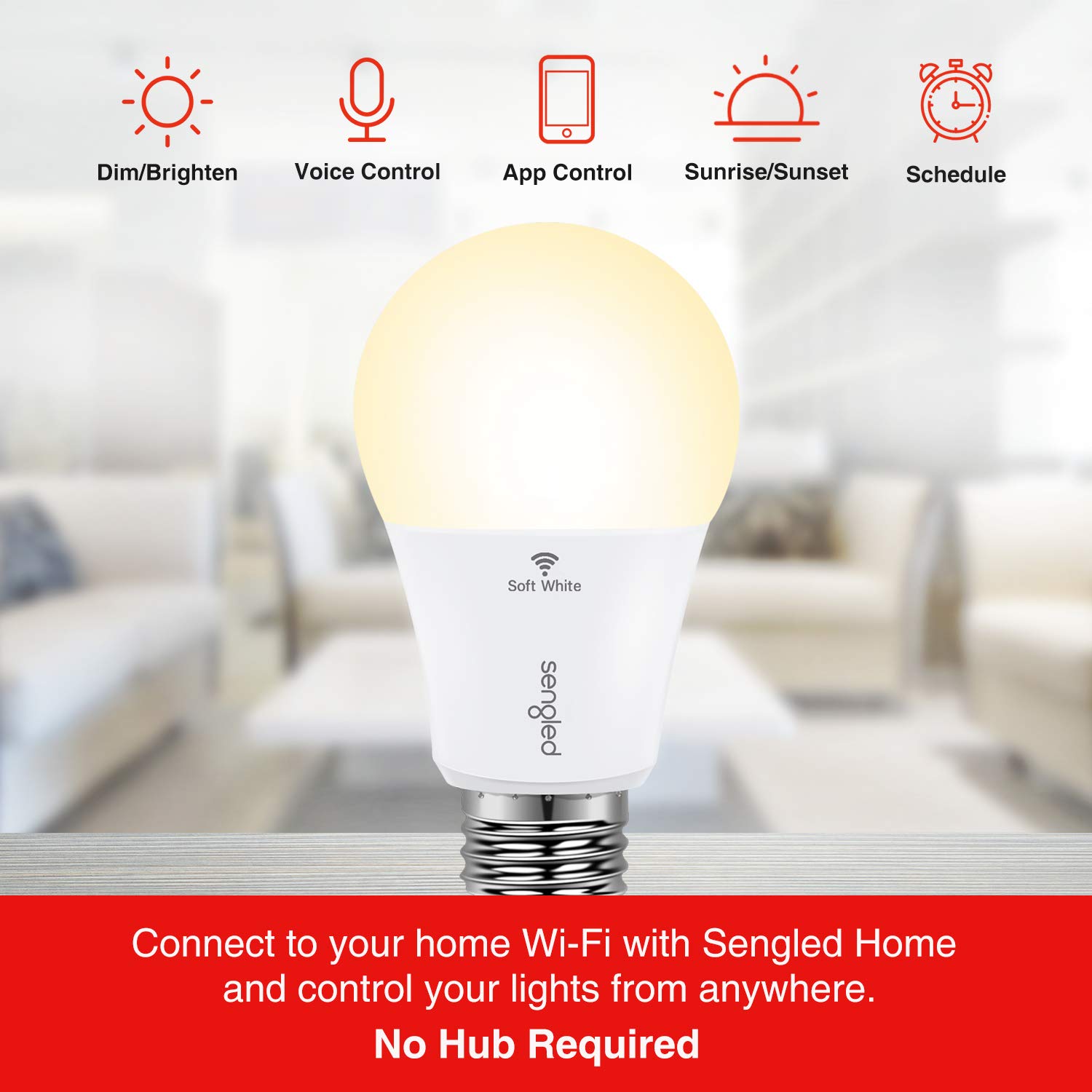 Sengled Smart Light Bulb, WiFi Light Bulbs That Work with Alexa & Google Home, No Hub Required, Smart LED Light Bulb A19 Soft White Light (2700K), 2 Pack