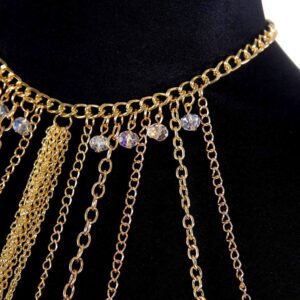 Yomiie Body Chain Layered Gold Tassels Necklace Fashion Jewelry Belly Waist Bra Hot Bikini Beach Harness Anniversary Festival Gift for Women Lady