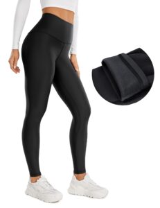 crz yoga thermal fleece lined leggings women 28'' - winter warm workout hiking pants high waisted yoga tights full length black large