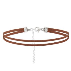 olbye layering leather necklace brown faux leather choker necklace personal everyday necklace jewelry for women (brown)