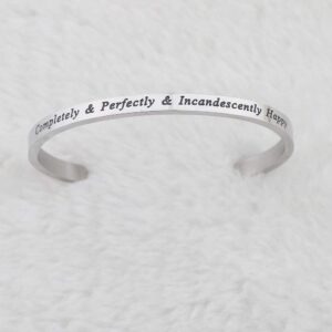 Completely And Perfectly And Incandescently Happy Cuff Bracelet Book Quote Jewelry Jane Austen Inspired Gift (Cuff Bracelet)