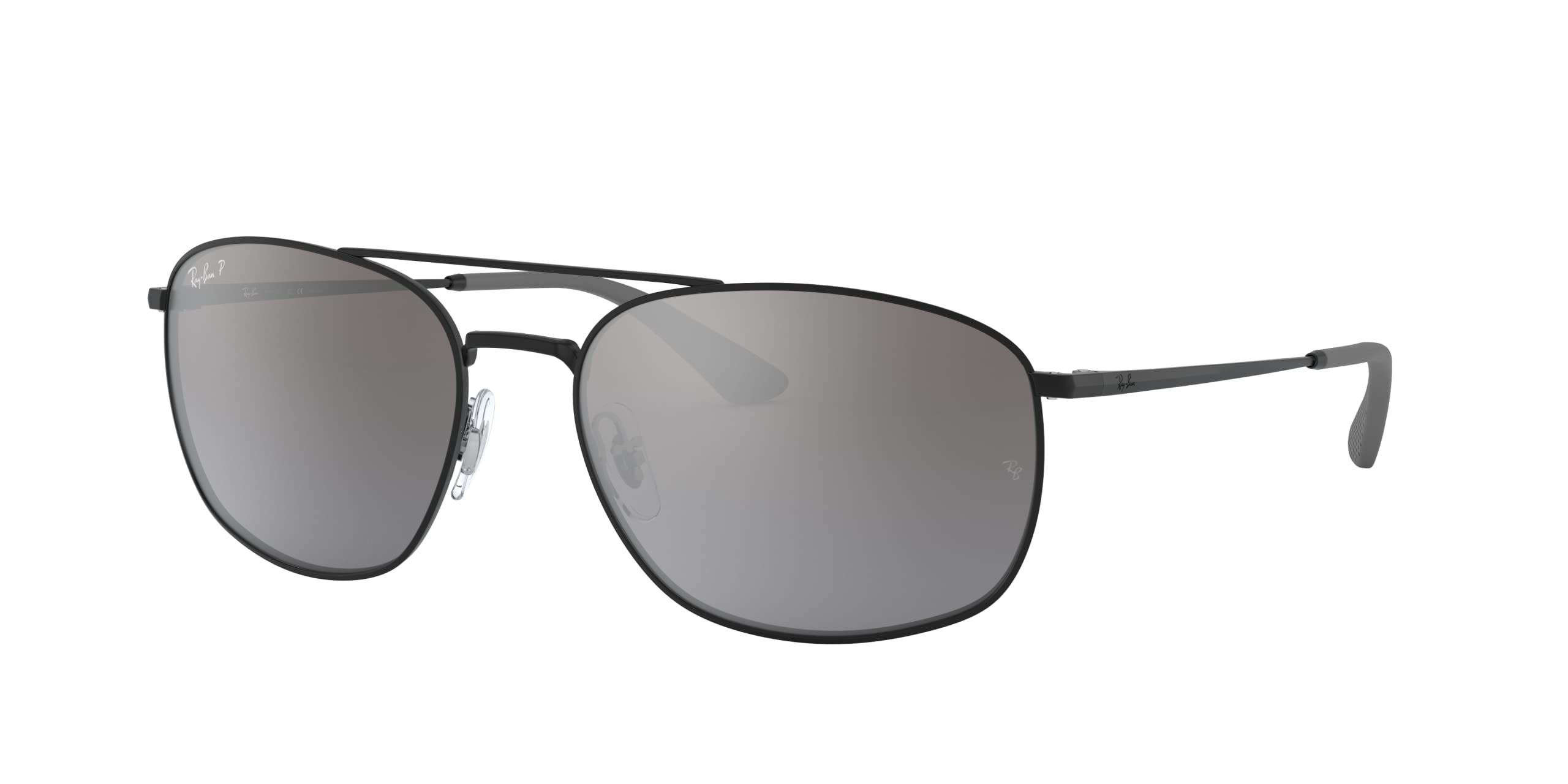 Ray-Ban RB3654 Square Sunglasses, Black/Polarized Grey Mirrored Gradient Silver, 60 mm