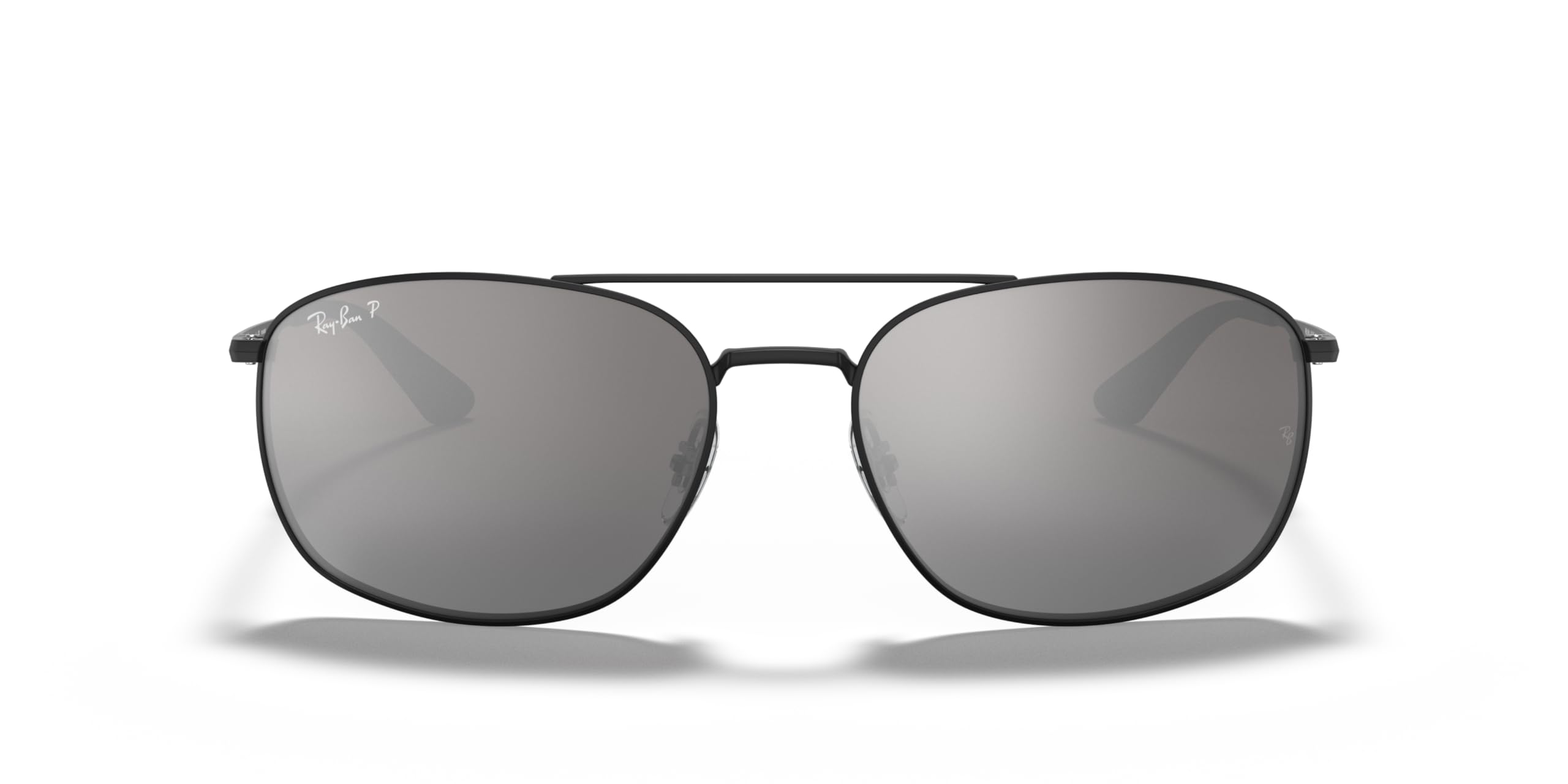 Ray-Ban RB3654 Square Sunglasses, Black/Polarized Grey Mirrored Gradient Silver, 60 mm