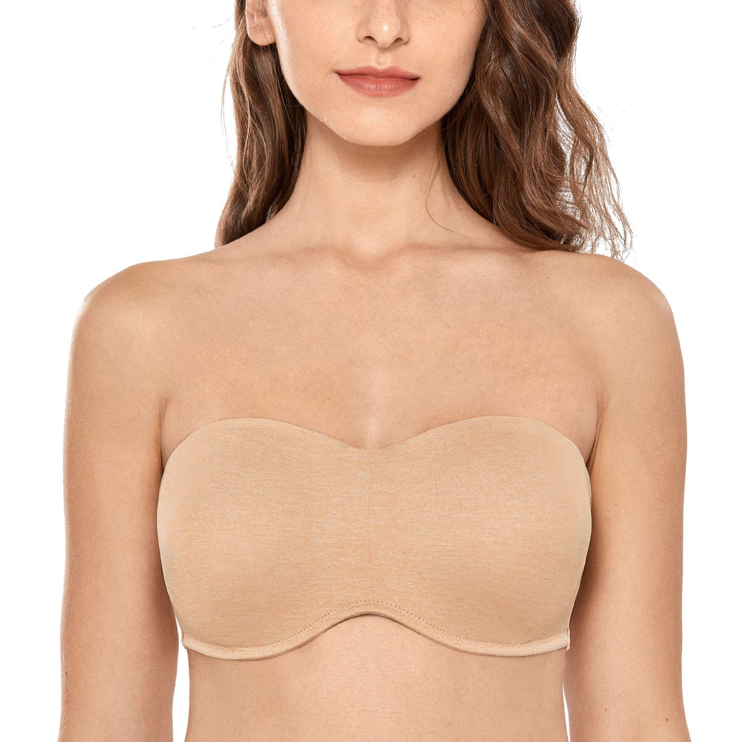 DELIMIRA Women's Strapless Bra Minimizer Seamless Underwire Unlined Bandeau for Big Bust Oatmeal Heather 40D