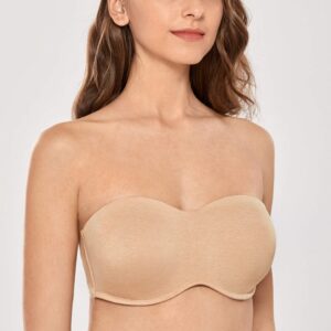 DELIMIRA Women's Strapless Bra Minimizer Seamless Underwire Unlined Bandeau for Big Bust Oatmeal Heather 40D