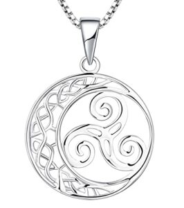 yl celtic knot necklace 925 sterling silver triskele moon pendant 18k white gold triskelion jewelry for women