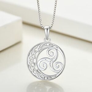 YL Celtic Knot Necklace 925 Sterling Silver Triskele Moon Pendant 18k White Gold Triskelion Jewelry for Women