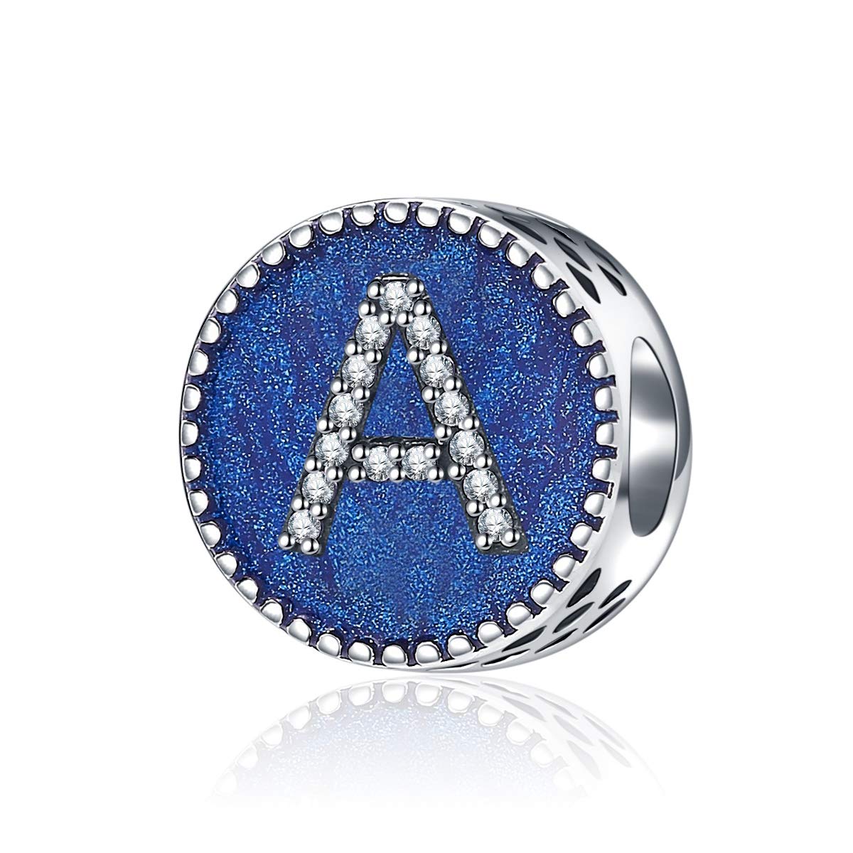 Hoobeads Christmas Letter Charms fits Pandora Bracelet 925 Sterling Silver Blue Enamel Initial A-Z Alphabet Beads (A)