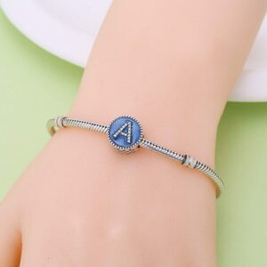 Hoobeads Christmas Letter Charms fits Pandora Bracelet 925 Sterling Silver Blue Enamel Initial A-Z Alphabet Beads (A)