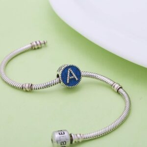 Hoobeads Christmas Letter Charms fits Pandora Bracelet 925 Sterling Silver Blue Enamel Initial A-Z Alphabet Beads (A)