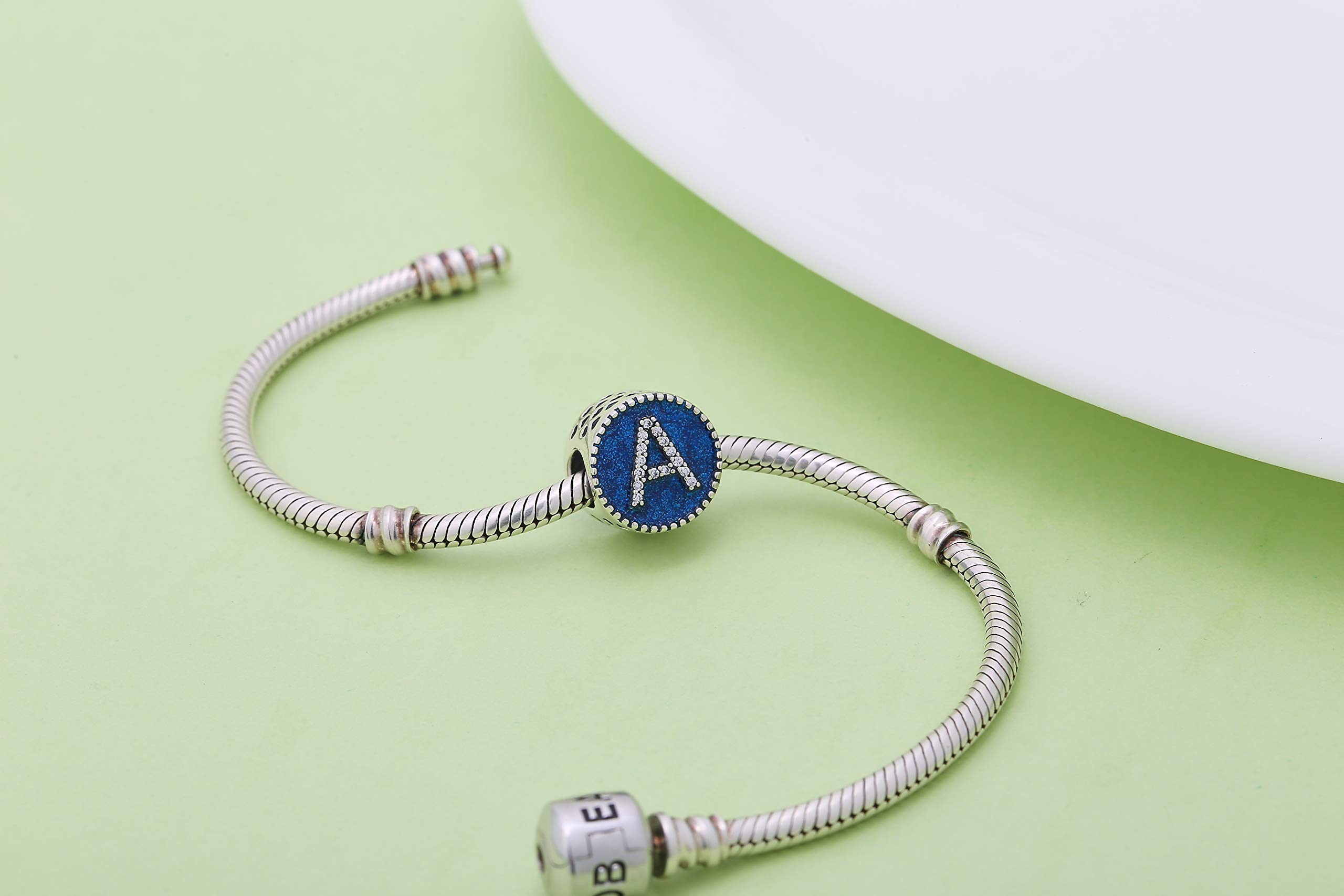 Hoobeads Christmas Letter Charms fits Pandora Bracelet 925 Sterling Silver Blue Enamel Initial A-Z Alphabet Beads (A)