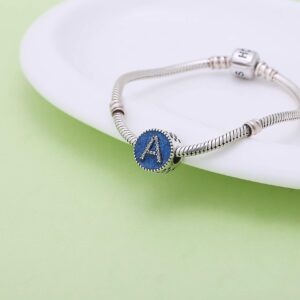 Hoobeads Christmas Letter Charms fits Pandora Bracelet 925 Sterling Silver Blue Enamel Initial A-Z Alphabet Beads (A)