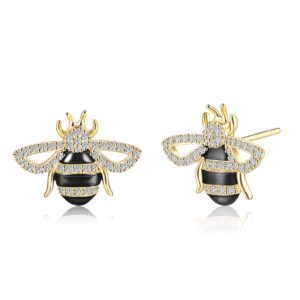 lazluvu bee earrings for women 14k gold studs earrings cubic zirconia earrings cute bumble bee earrings honey bee gifts for teen girls