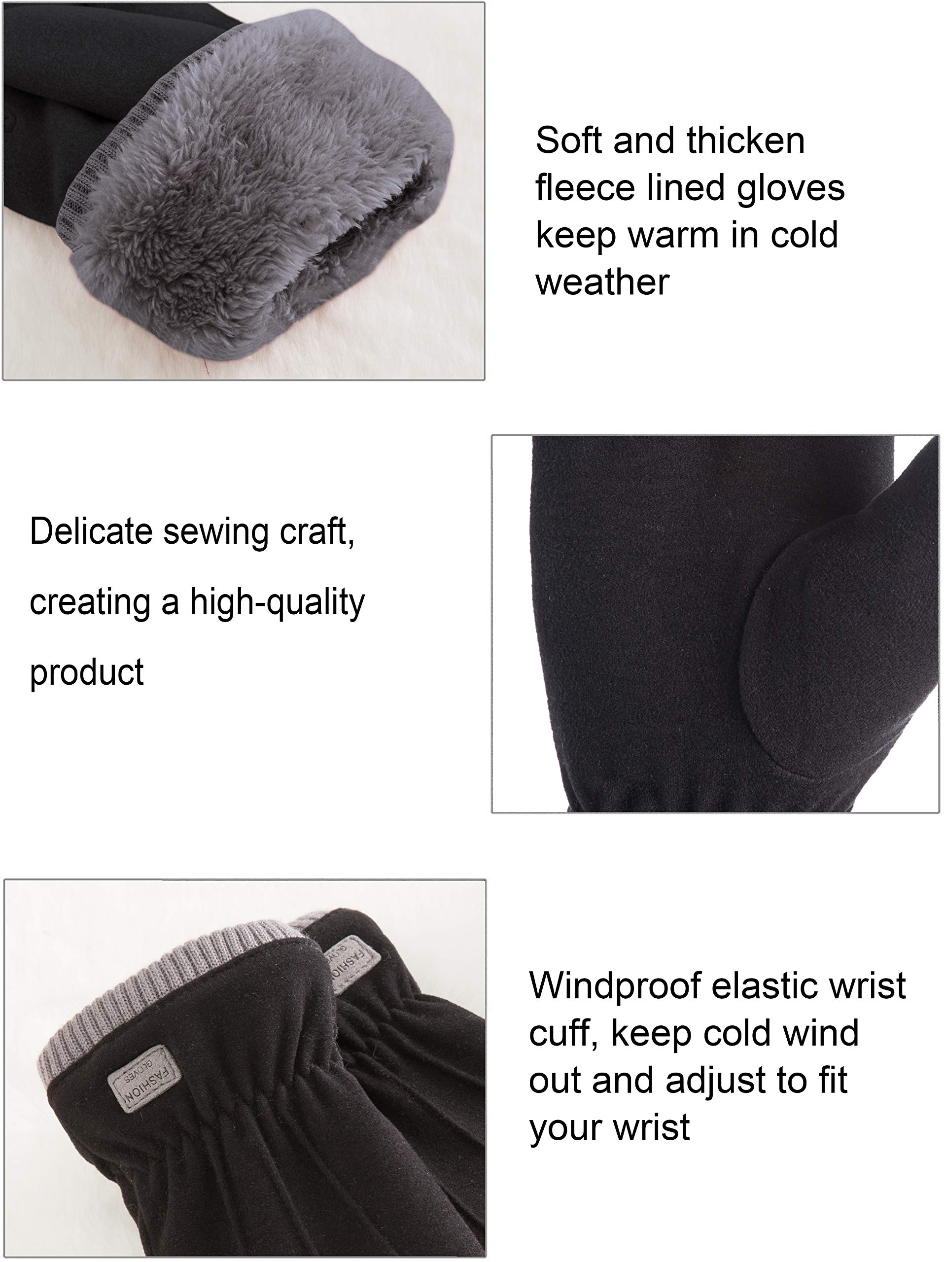 Muryobao Womens Winter Gloves Touchscreen Warm Thermal Soft Lining Elastic Cuff Cold Weather Windproof Gloves Black