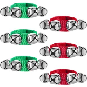 6 pieces christmas band wrist bells bracelets musical ankle bells instrument percussion rhythm for christmas party favors festival accessories (red and green)