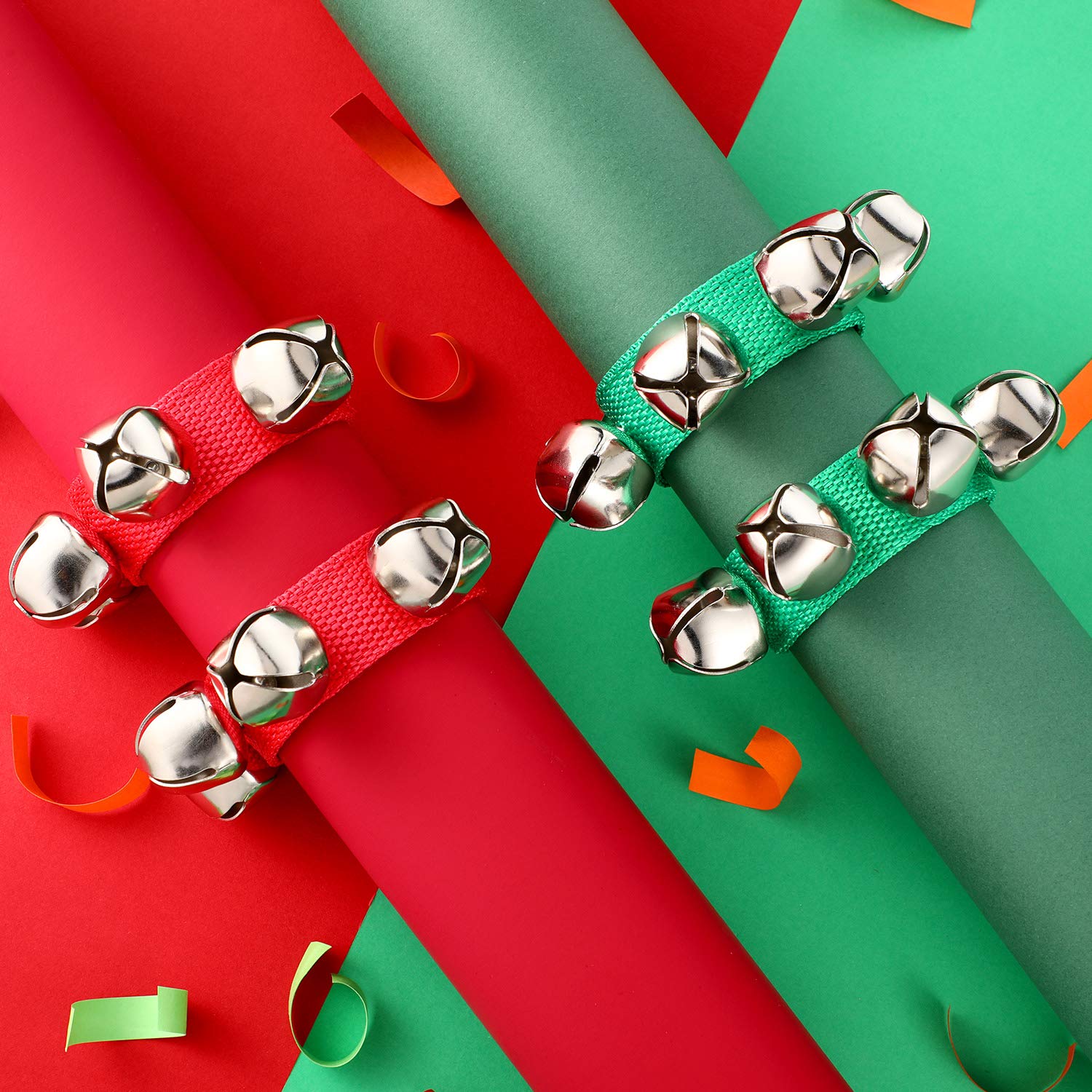 6 Pieces Christmas Band Wrist Bells Bracelets Musical Ankle Bells Instrument Percussion Rhythm for Christmas Party Favors Festival Accessories (Red and Green)