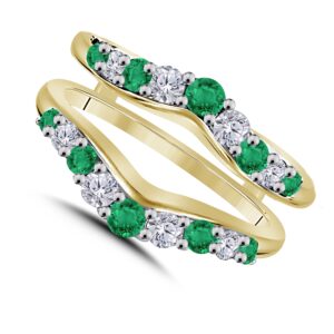 jewelry star women 14k gold plated in 925 sterling silver 1/2 ctw cubic zirconia & cz emerald round guard wrap enhancer jacket wedding engagement ring