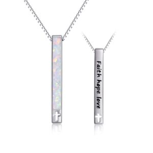 winnicaca vertical bar necklace 925 sterling silver white opal faith necklace for women inspirational jewelry for women her daughter birthday gifts