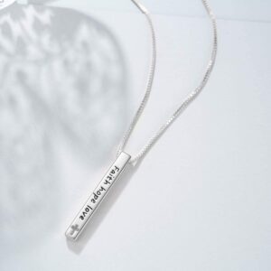 WINNICACA Vertical Bar Necklace 925 Sterling Silver White Opal Faith Necklace for Women Inspirational Jewelry for Women Her Daughter Birthday Gifts