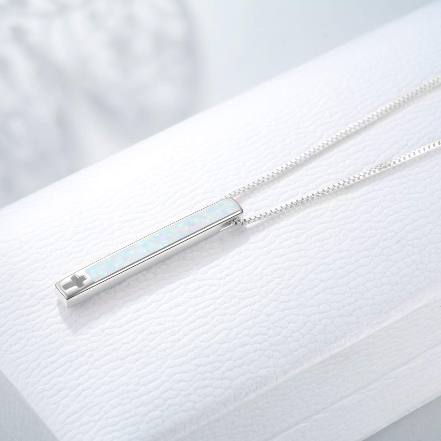 WINNICACA Vertical Bar Necklace 925 Sterling Silver White Opal Faith Necklace for Women Inspirational Jewelry for Women Her Daughter Birthday Gifts