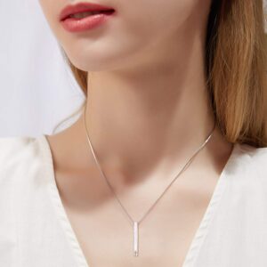 WINNICACA Vertical Bar Necklace 925 Sterling Silver White Opal Faith Necklace for Women Inspirational Jewelry for Women Her Daughter Birthday Gifts