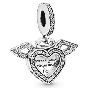 pandora heart & angel wings, clear cz