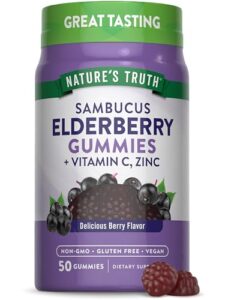 nature's truth black elderberry gummies | 50 vegan gummies | with vitamin c and zinc | berry flavor | vegan, non-gmo, and gluten free supplement