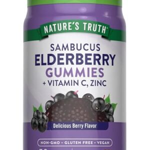 Nature's Truth Black Elderberry Gummies | 50 Vegan Gummies | with Vitamin C and Zinc | Berry Flavor | Vegan, Non-GMO, and Gluten Free Supplement