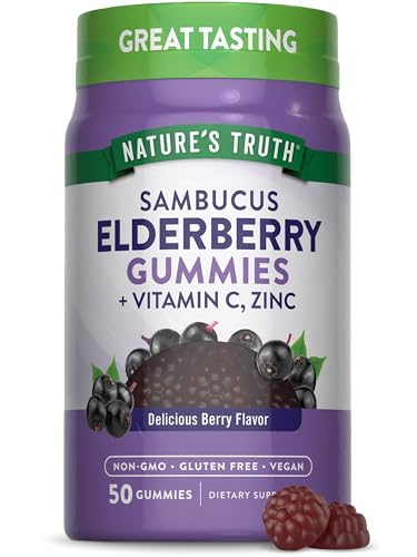 Nature's Truth Black Elderberry Gummies | 50 Vegan Gummies | with Vitamin C and Zinc | Berry Flavor | Vegan, Non-GMO, and Gluten Free Supplement