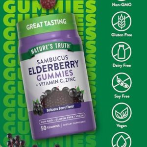 Nature's Truth Black Elderberry Gummies | 50 Vegan Gummies | with Vitamin C and Zinc | Berry Flavor | Vegan, Non-GMO, and Gluten Free Supplement