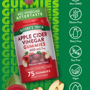 Apple Cider Vinegar Gummies | 600 mg | 75 Gummies | Apple Flavor | Vegan, Non-GMO, Gluten Free Supplement | by Nature's Truth