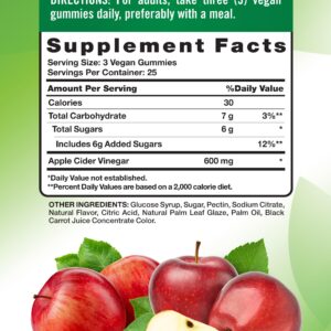 Apple Cider Vinegar Gummies | 600 mg | 75 Gummies | Apple Flavor | Vegan, Non-GMO, Gluten Free Supplement | by Nature's Truth