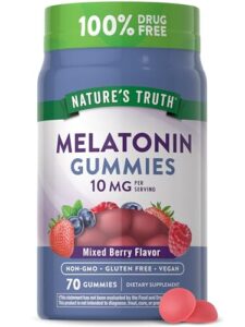 nature's truth melatonin gummies 10mg | 70 count | berry flavor | vegan, non-gmo, and gluten free supplement