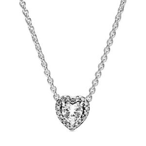 pandora jewelry elevated heart cubic zirconia necklace in sterling silver, 17.7", no box