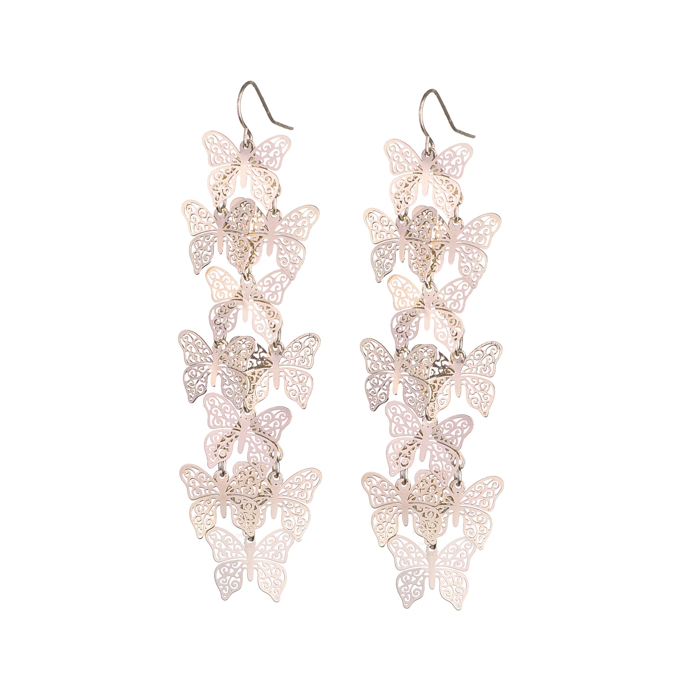 Nicole Miller New York Rosegold Casted Cutout Layered Butterfly Fashion Dangle Earrings