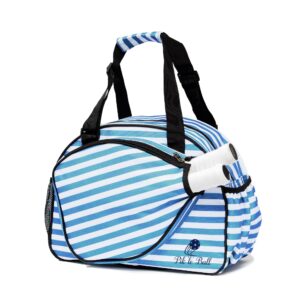 pik’le’ball women's pickleball sport tote bag - stylish, durable design with paddle pocket, stylish stripe blue