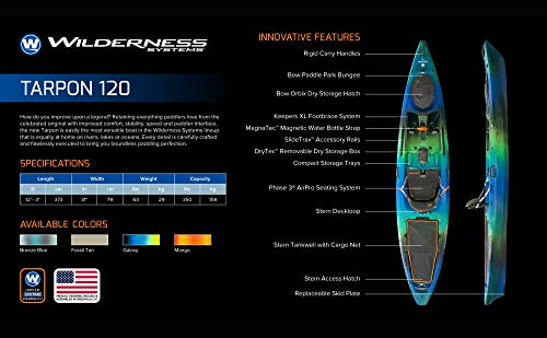 Wilderness Systems Tarpon 120 - Sit on Top Fishing Kayak - Premium Angler Kayak - Adjustable and Designed Seat - 12.3 ft - Fossil Tan