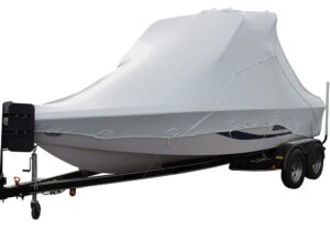 transhield | 21ft - 27ft wake tower boat cover | covers 100% of the boat above the rub rail | uv resistant marine heavy duty waterproof | fits v-hull runabout ski boats (v bow 25 ft - 27 ft)