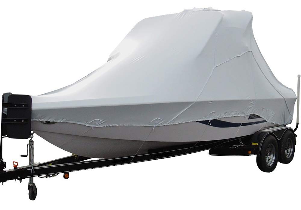 Transhield | 21ft - 27ft Wake Tower Boat Cover | Covers 100% of The Boat above The Rub Rail | UV Resistant Marine Heavy Duty Waterproof | Fits Wide Bow Runabout Ski Boats (Wide Bow 23 ft - 25 ft)