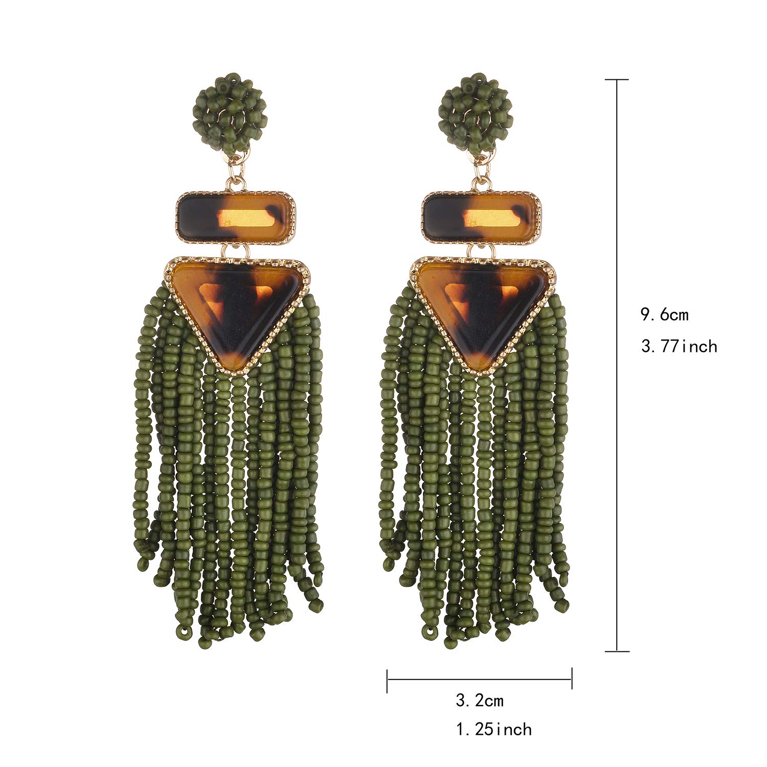 Nicole Miller New York Green Beaded Tassel Drop Leopard Print Triangle Dangle Earrings