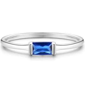 blossom & hue cz stacking ring [ .925 sterling silver ] - size 8 - dainty vintage stackable baguette blue cz band