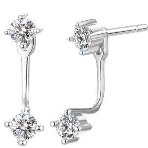 double cz ear jacket front & back earrings - .925 sterling silver