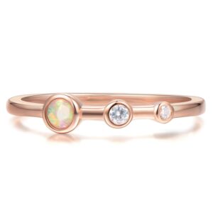 blossom & hue rose gold stacking band - simulated opal ring with cz - dainty 14k