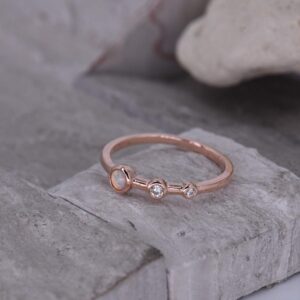 BLOSSOM & HUE Rose Gold Stacking Band - Simulated Opal Ring with CZ - Dainty 14k