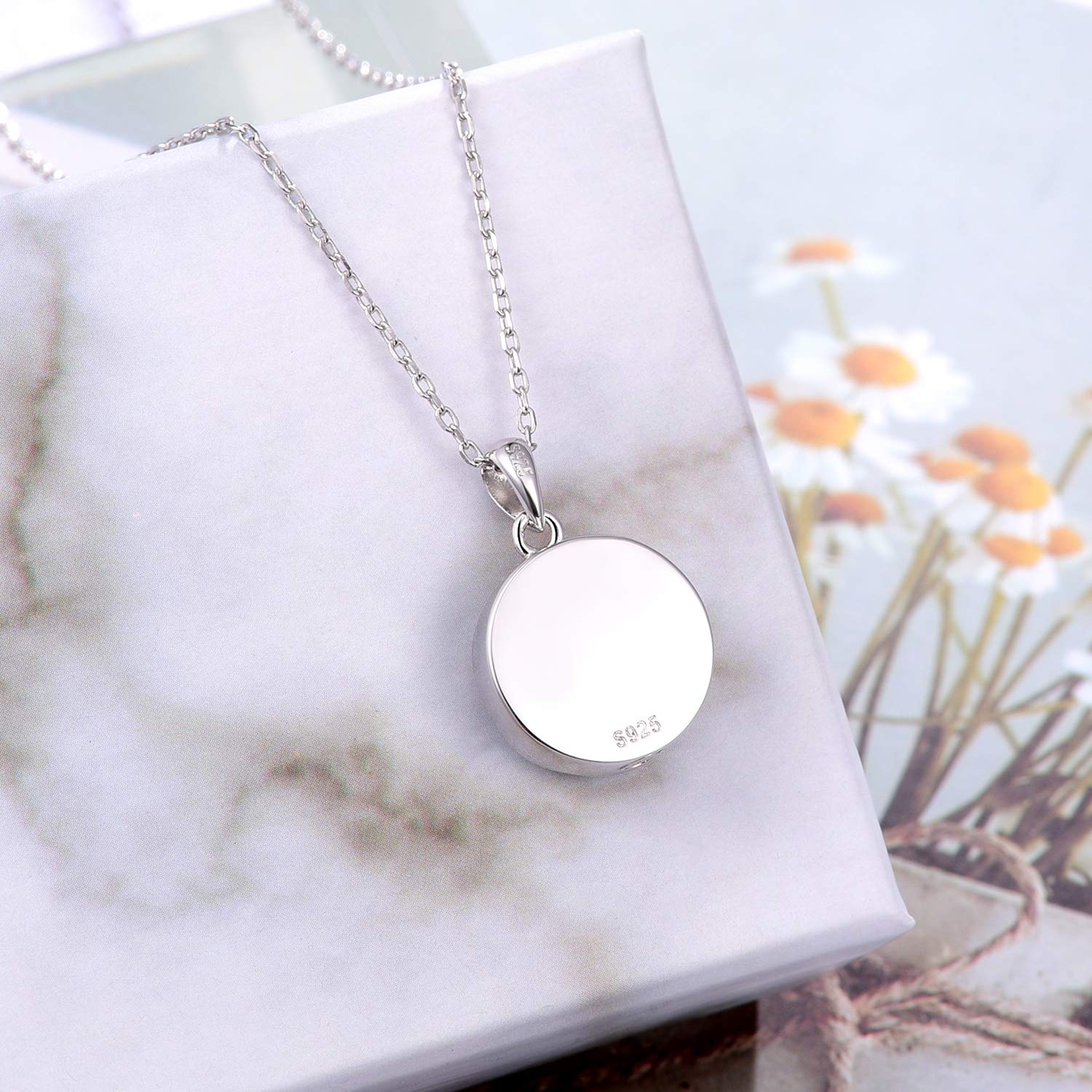 925 Sterling Silver Cremation Necklace for Ashes - Transparent Crystal Circle Urn Pendent Necklace Memorial Jewelry for Women