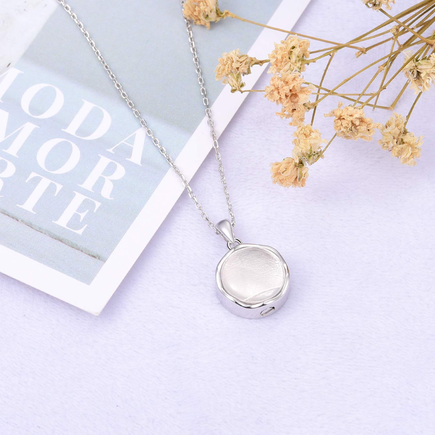 925 Sterling Silver Cremation Necklace for Ashes - Transparent Crystal Circle Urn Pendent Necklace Memorial Jewelry for Women