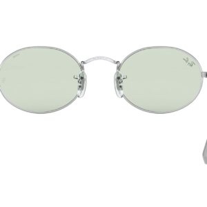 Ray-Ban Rb3547 Oval Polarized Sunglasses, Silver/Evolve Photochromic Green to Blue, 51 mm