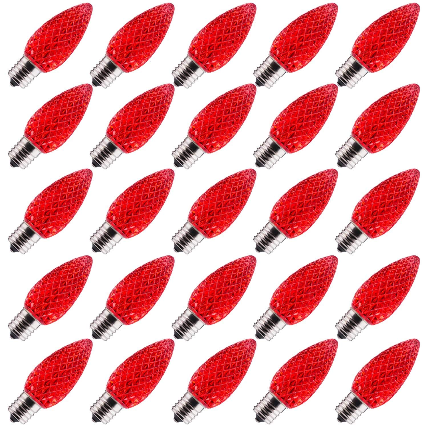 25 Pack C9 Led Replacement Christmas Light Bulb, C9 Shatterproof Led Bulb for Christmas String Light, E17 Intermediate Base, Commercial Grade Dimmable Bulbs, Red